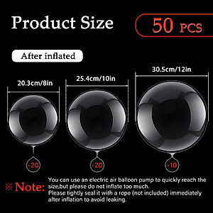 Kasyat 50 Pcs Clear Bubble Bobo Balloons Burbuja Transparent Clear Balloons Transparent Balloons for Christmas Wedding Birthday Indoor Outdoor Party Decoration (8 Inch, 10 Inch, 12 Inch)