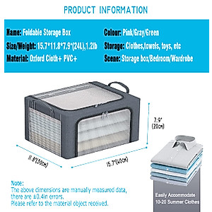 AARAINBOW Closet Clothes Organizer 4 Pcs, Stackable Storage Bins with Clear Window & Handles Steel Frame Storage Boxes with Lids Foldable Storage Container for Clothes Toys, 24L (2 Gray 2 blue)