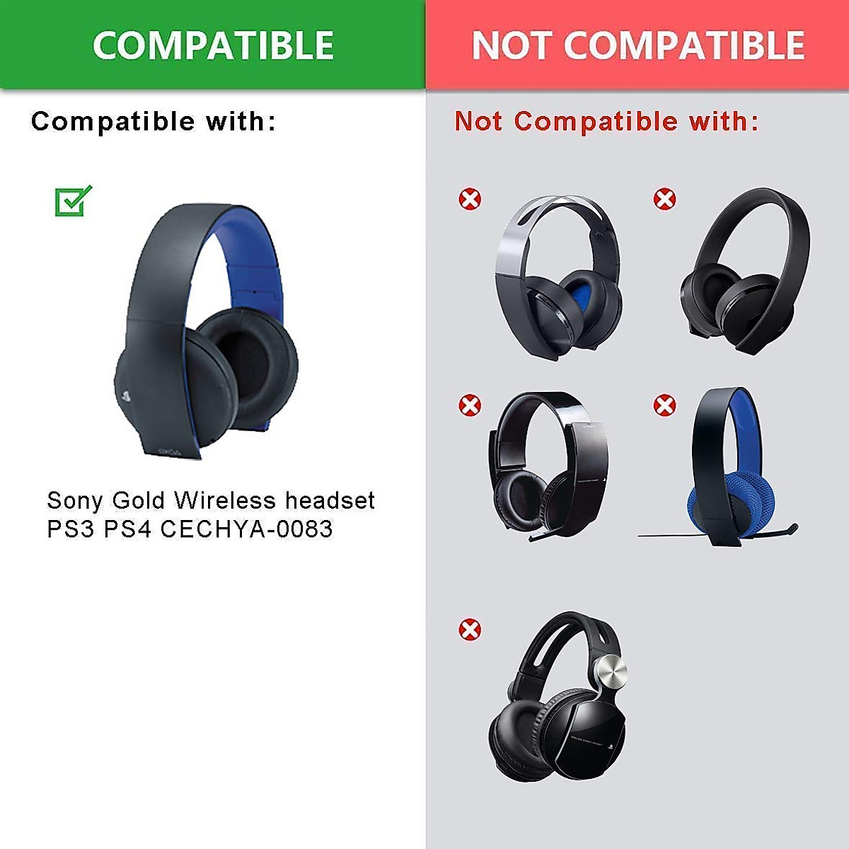 Defean Earpad Repair Parts Suit Replacement Ear Pad and Headband Pad Compatible with Sony ps3 ps4 Gold Wireless CECHYA-0083 Stereo 7.1 Headphone (Black Ear Pads+Blue Headband)