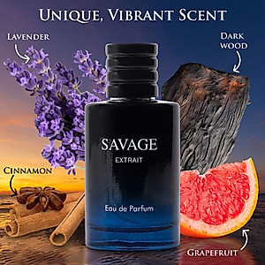 Savage Extrait Eau De Parfum for Men Top Notes of Grapefruit & Heady Spices Base Notes of Lavender Essence & Rich Wood Cologne for Everyday Wear, Work Days, Romantic Date Elegant 100ml Bottle