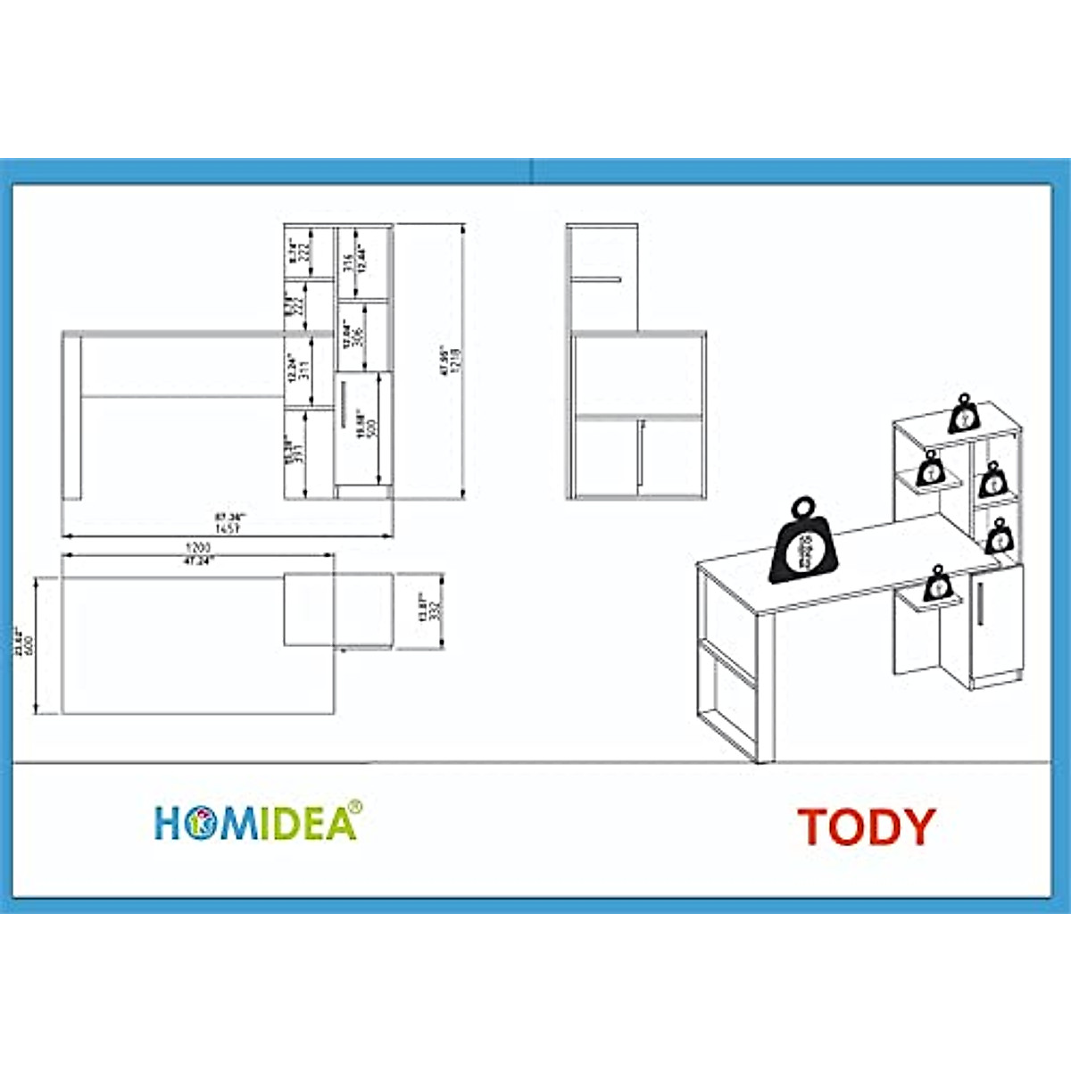 HOMIDEA Tody Desk – Computer & Writing Desk – Work Station - Storage Space with Door and Shelves in a Modern Design for Home Office (Antrachite/Briarsmoke)
