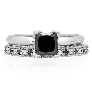 Dazzlingrock Collection 1.50 Carat Princess, Round Black & White Diamond Wedding Ring Set in 10K Solid White Gold Size 7