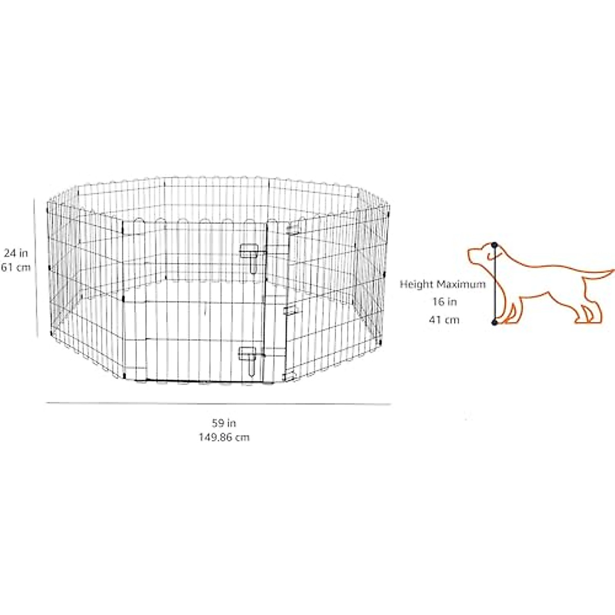 Amazon Basics - Octagonal Foldable Metal Exercise Pet Play Pen for Dogs, Fence Pen, Single Door, Extra Small, 60 x 60 x 24 Inches, Black