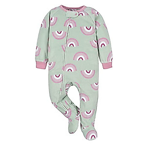 Gerber Baby Girls Toddler Loose Fit Flame Resistant Fleece Footed Pajamas 2-Pack Rainbow Green 0-3 Months