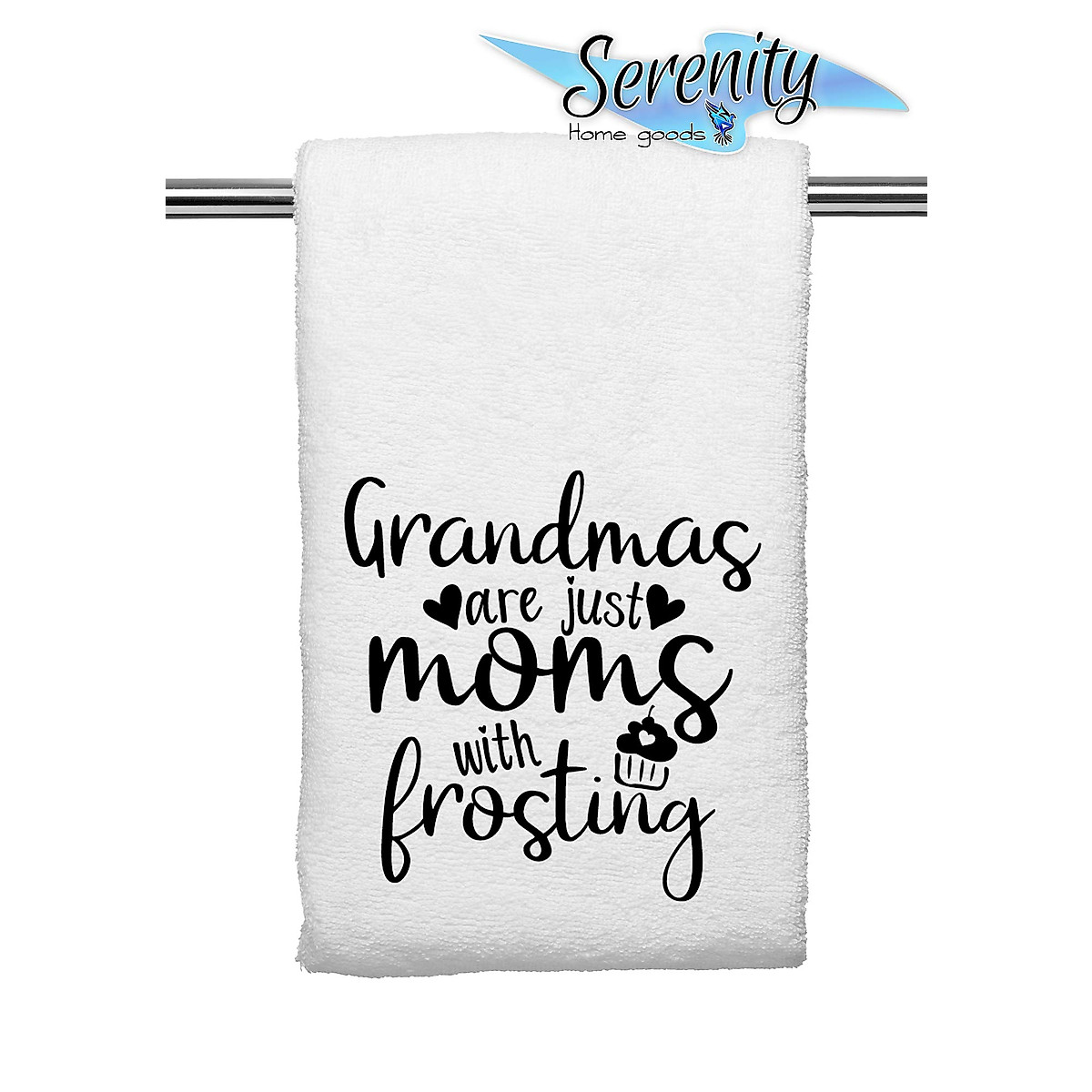 Mother's Day Gifts | Home Decor Decorative Kitchen and Bath Hand Towel | Farmhouse Grandmas Are Just Moms With Frosting | Spring Summer Garden Themed | White Towel Home Decorations | Nana Gift Present