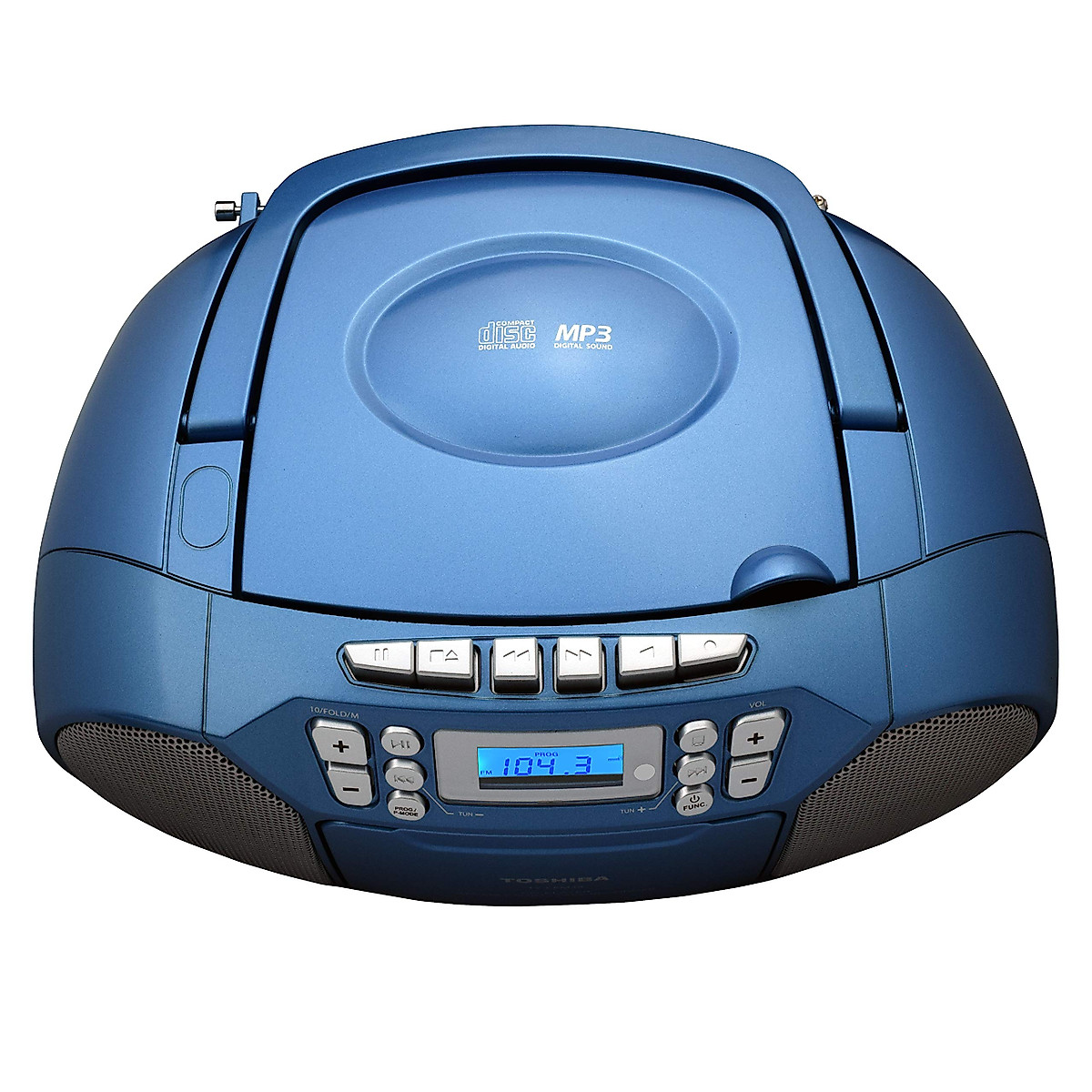 Toshiba TY-CKM39(L) Portable MP3 CD Cassette Boombox with AM/FM Stereo and Aux Input Metallic Blue