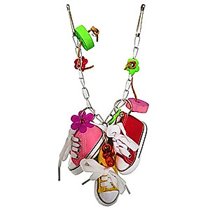 SONGBIRDTH Medium and Small Parrot Toys - Mini Canvas Shoes Flower Parrot Toy Swing Bird Parakeet Hanging Pet Cage Decor Multicolor