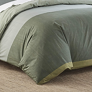 Izi - USHSA51153956 Chambray Color Block Print Comforter Set, King, Green