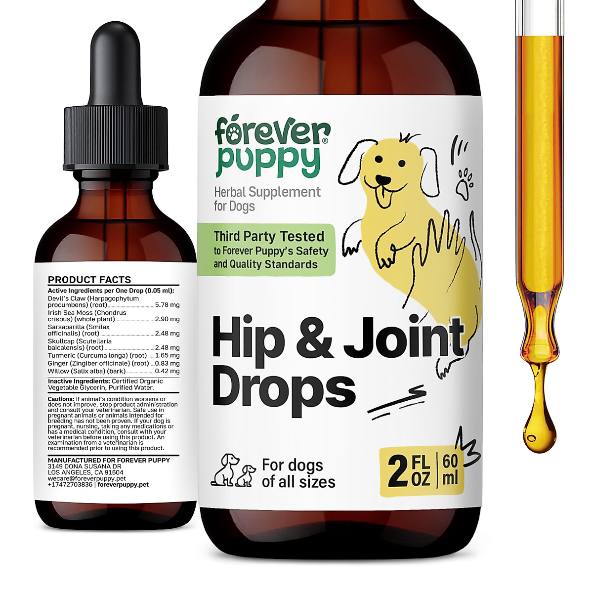 Hip and Joint Drops for Dogs - Joint Supplement w/Turmeric Curcumin - Liquid Alternative to Hip and Joint Chews for Dogs - Dog Vitamins and Supplements for Hip and Joint Health - 2 oz