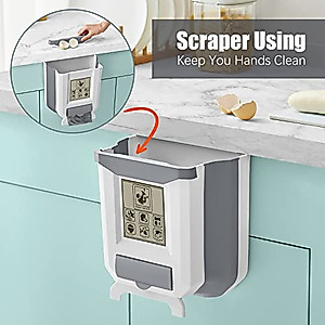 HI NINGER Hanging Kitchen Trash Can, Foldable Waste Bin for Kitchen, Collapsible Hang Small Plastic Garbage Can 2.4 Gallon for Cabinet/Car/Bedroom/Bathroom-Grey