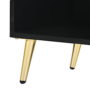 Linique Shoe Storage Cabinet with 10 Tier Shelf, Modern Shoe Organizer with Golden Metal Handle and Legs, Entryway Shoe Rack for Living Room Bedroom, Black, PVC Surface