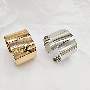 COLORFUL BLING Open Wide Cuff Bangle Bracelet for Women Lady Girls Punk Hammered Smooth Polished Bracelet Link Chain Wristband Jewelry-gold