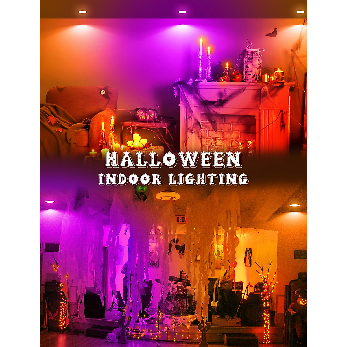 JandCase BR30 Halloween Light Bulbs, E26 Base Halloween Purple & Orange Indoor Flood Light Bulbs, Orange Purple Flood Light Bulbs for Halloween Decoration,11W(65W Equivalent),Not-Dimmable, 2 Pack