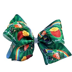 Large 8 Inch St Paddys Day Bow, Holiday Hair Bow for Girls, St Patricks Bow, Fashion Holiday Hair Accessories (St. Patrick's Day Bow)