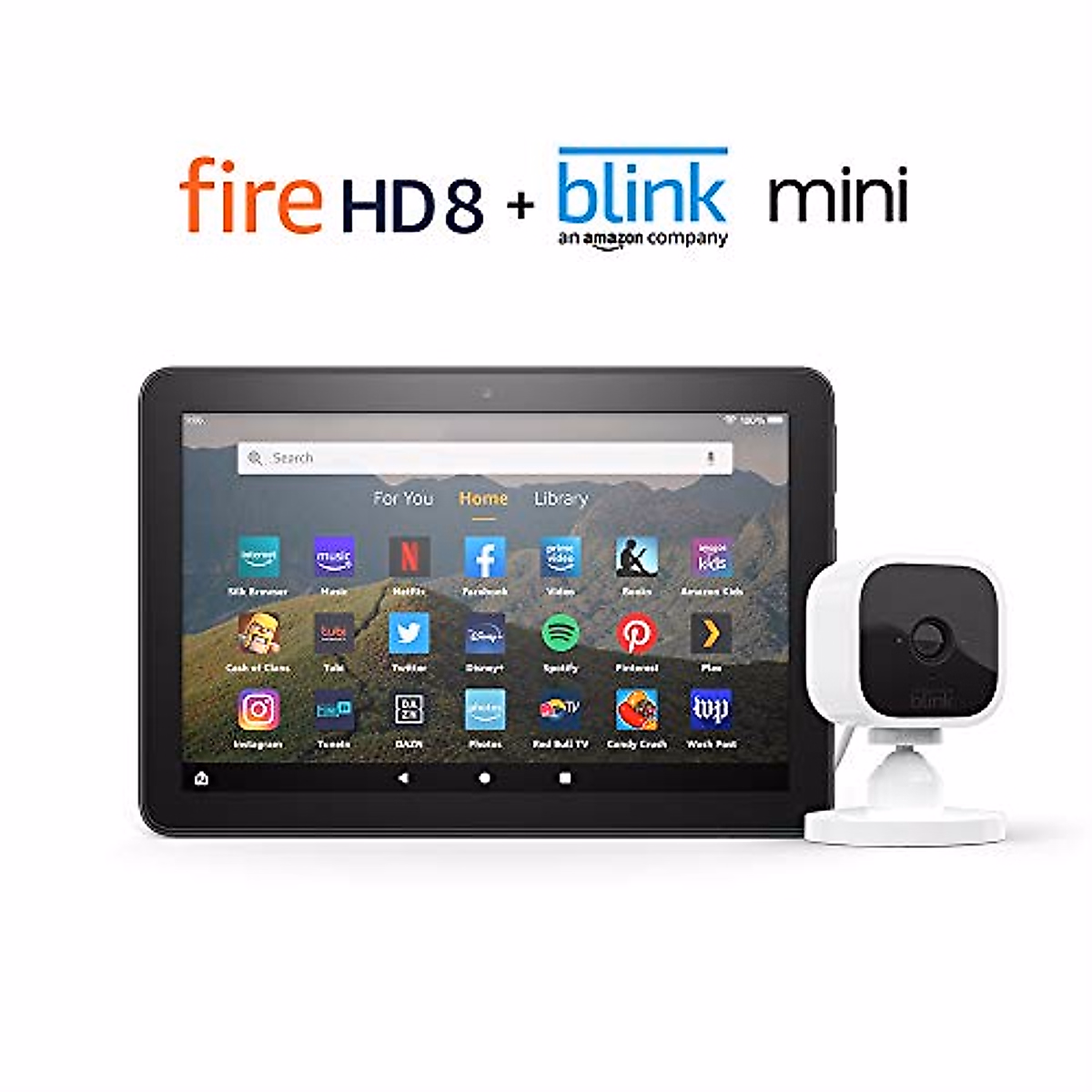 Fire HD 8 Smart Home Bundle including Fire HD 8 Tablet 32 GB Ad-Supported (Black) with Blink Mini Camera
