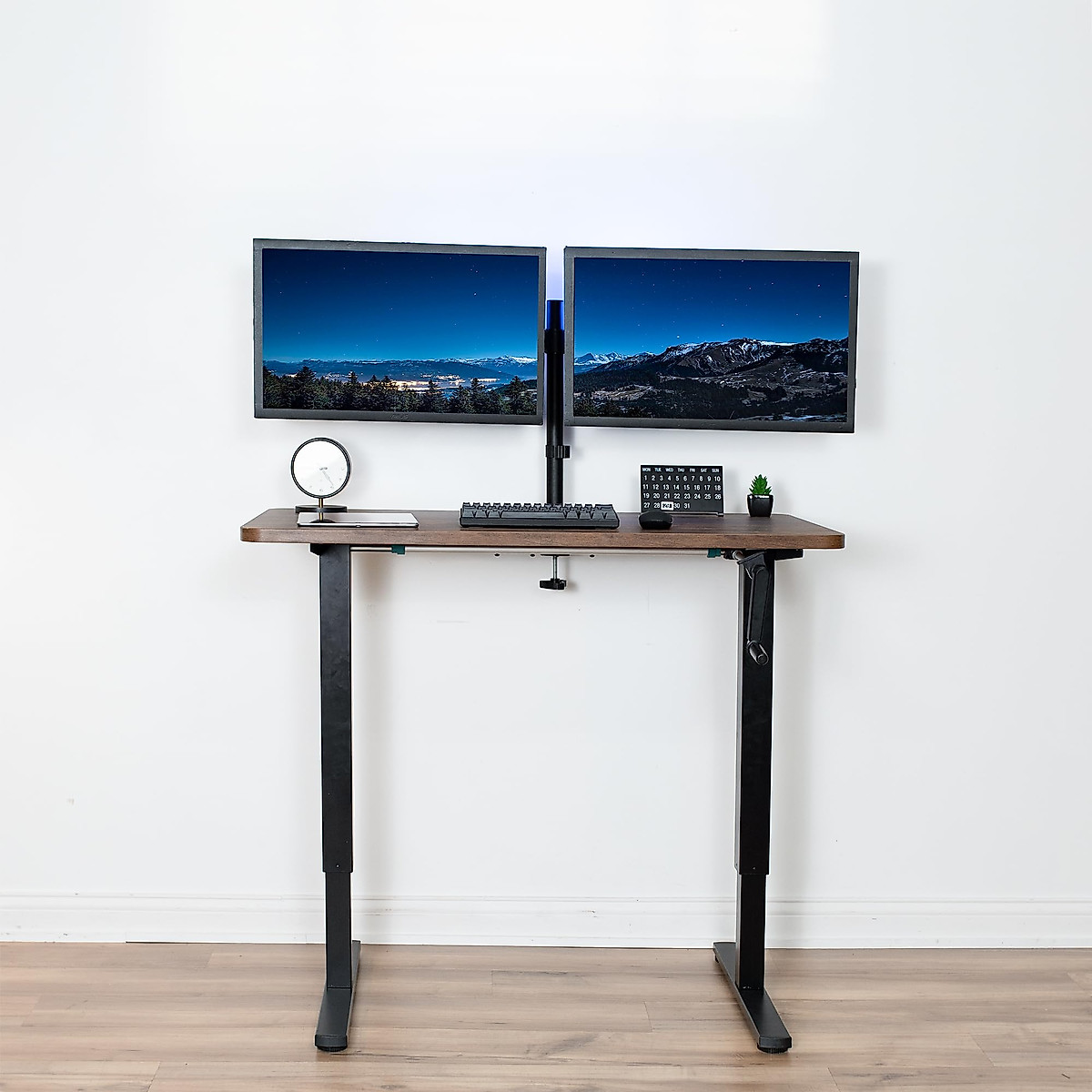 VIVO Compact Hand Crank Stand Up Desk Frame for 35 to 71 inch Table Tops, Ergonomic Standing Height Adjustable Base with Foldable Handle, Black, DESK-M051MB
