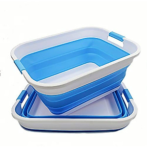 SAMMART 41L(10.8 Gallon) Collapsible Plastic Laundry Basket-Foldable Pop Up Storage Container-Portable Washing Tub-Space Saving Hamper/Basket, Water Capacity: 32L (8.4 Gallon) (2, White/Marine Blue)