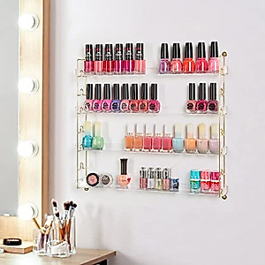 J JACKCUBE DESIGN 4 Tier Gold Nail Polish Organizer Ledge Shelf Rack, Wall Mounted Floating Storage Display Shelves for 56 Bottles Organizer Nail Polish Makeup Essential Oil Stand- MK488B