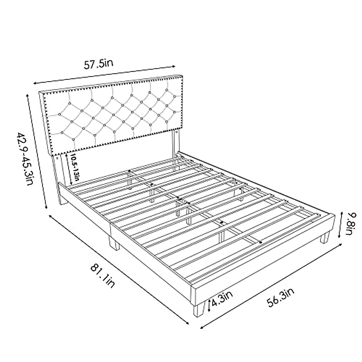 HOSTACK Full Size Bed Frame, Modern Upholstered Platform with Adjustable Headboard, Heavy Duty Button Tufted Frame Wood Slat Support, Easy Assembly, No Box Spring Needed (Grey, Full)