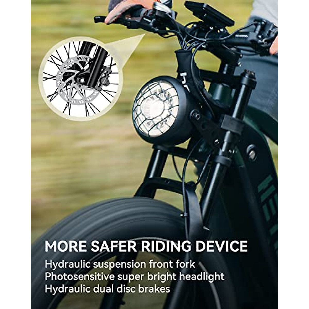 Heybike Brawn Electric Bike for Adults 48V 18Ah Removable Battery Ebike with 750W Motor, 28MPH Max Speed, Hydraulic Front Fork 26" Fat Tire (Brawn-Green, Green)