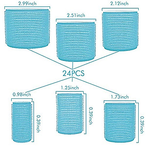 Hair Rollers Jumbo Size sets Self Grip Salon Hair Curlers Large Hair Rollers 3 Inch 6 Size 24 Pack Blue