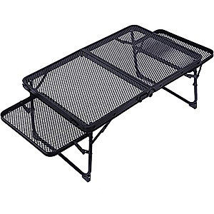 OMKUOSYA Folding Camping Table with 2 Side Panels Portable Small Lightweight Aluminum Alloy Frame Metal Grid Desktop Camp Table for Outdoor Picnic BBQ Travel, Black