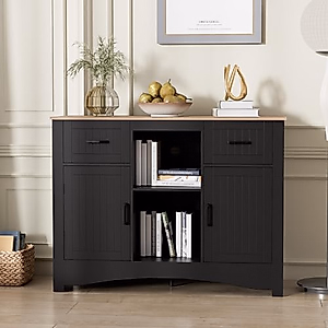 Cozy Castle Buffet Storage Cabinet with Doors and Adjustable Shelves, 42.5" Kitchen Buffet Table Sideboard, Accent Coffee Bar Cabinet for Kitchen, Living Room, Entryway, Dining Room, Black