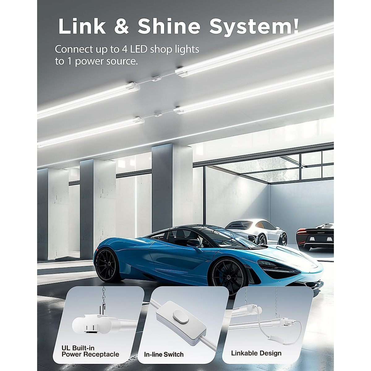 Sunco Linkable LED Utility Shop Light, 4500 LM, 5000K Daylight, 4 FT, 48 Inch Integrated Fixture for Garage, 40W Equivalent 150W, Surface + Suspension Mount, White 4 Pack