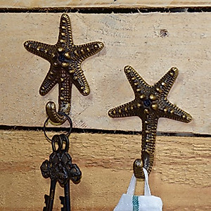 Living Explorers Small Decorative Starfish Antique Cast Brass Wall Hook and Hanger for Coat Towel Hat Bags
