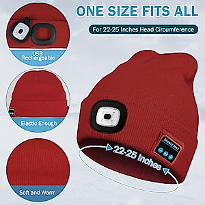 Bluetooth for Women Men Dad Beanie Hats with Light，Musical Knitted Cap with Headphone(Red)