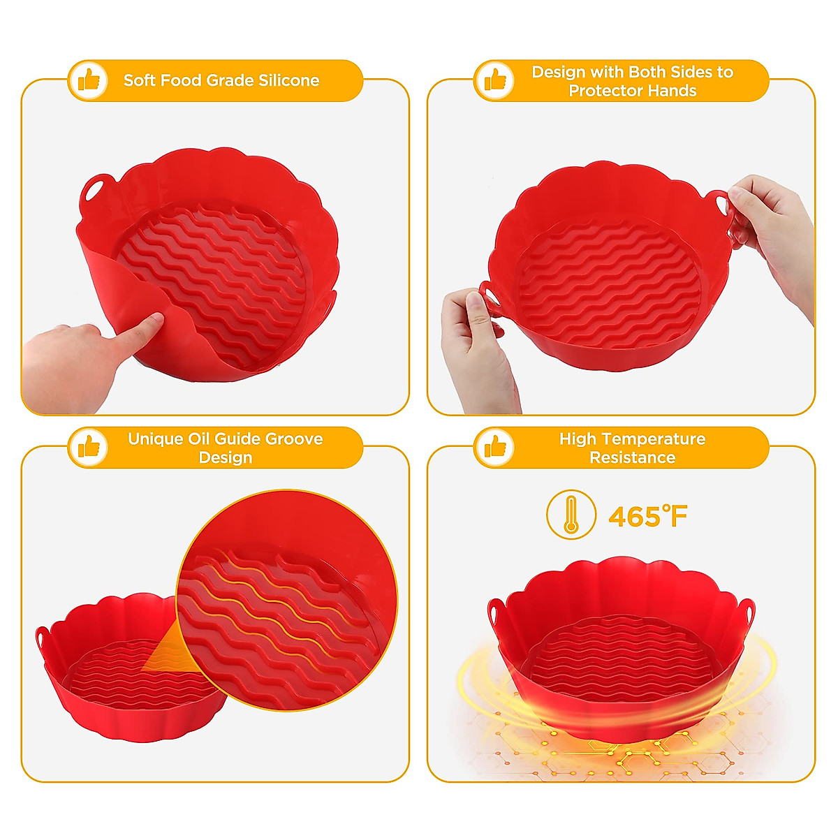 Haphiz 2PCS Silicone Air Fryer Liners Pot 8 Inch Reusable Air Fryer Oven Accessories Silicone Basket Bowl Round Heat Resistant Washable Replacement of Parchment Paper Liners for 3 to 5 QT Air Fryer