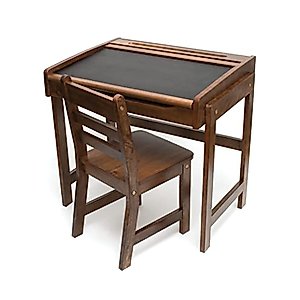 Lipper International Child's Chalkboard Desk and Chair, 2-Piece Set, Walnut Finish