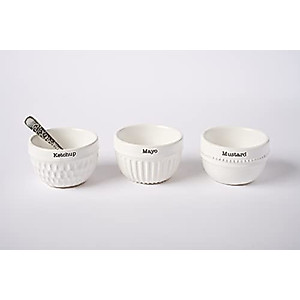 Mud Pie Condiment Set, dip 2" x 3" dia | spoon 3 1/2", White