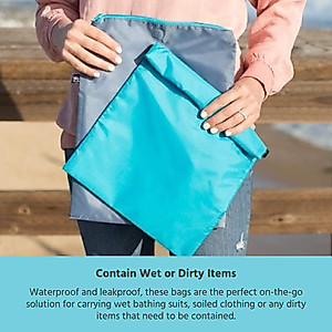 J.L. Childress Waterproof Wet and Dry Bags - 2 Pack - Leak-proof, Machine-Washable Wet Dry Bags - Reusable Bags for Travel, Beach, Cloth Diapers, Wet Clothes, Swimsuits, Gym - Teal/Grey