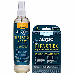 ALZOO Flea & Tick Repellent Squeeze-On for Dogs and 8 Fl. Oz. Flea & Tick Repellent Spray for Dogs, 100% Plant-Based Active Ingredients