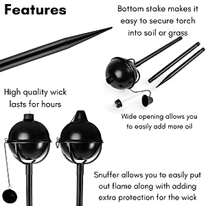 BIRDROCK HOME Outdoor Torches - Durable Construction, Modern Design, Weather Resistant, Citronella Oil Compatible, Ideal for Backyards, Patios, Pathways - Bora Bora Black, 4 Pack