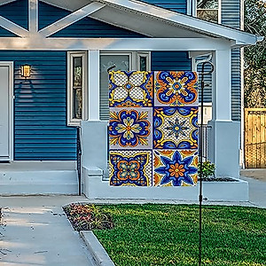 Mexican Talavera Ceramic Tile Holiday Garden Flag Vertical Double Sized Durable Polyester Fabric Non-Fade Outdoor Decoration Flag Banner for Christmas Halloween 28x40in