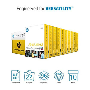 HP Printer Paper | 8.5 x 11 Paper | All-In-One 22 lb |10 Ream Case - 5,000 Sheets |96 Bright | Made in USA - FSC Certified |207010C
