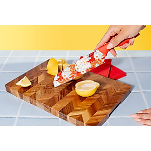 DURA LIVING Santoku Knife - 7 Inch Nonstick Stainless Steel Ultra Sharp Blade, With Ergonomic Comfort Grip Handle Asian Chef's Knife, With Matching Sheath, Red