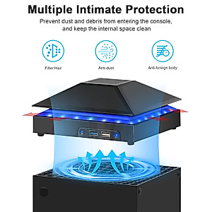 Raryars Cooling Fan for Xbox Series X Silent Absorb Fan Cooler with 2 USB Port and Xbox Series X Dust Cover Turbo Temperature Control Fan External Cooling System