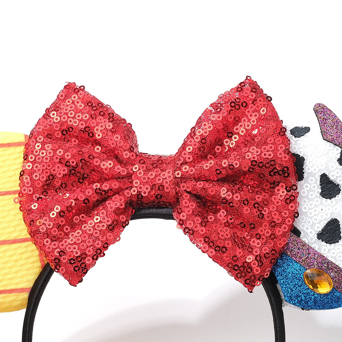 Foeran Mouse Ears Headbands, Sequin Mouse Ears Headband with Bow for Kids Adults Women, Accessories for Birthday Party Cosplay Costume(cow yellow)