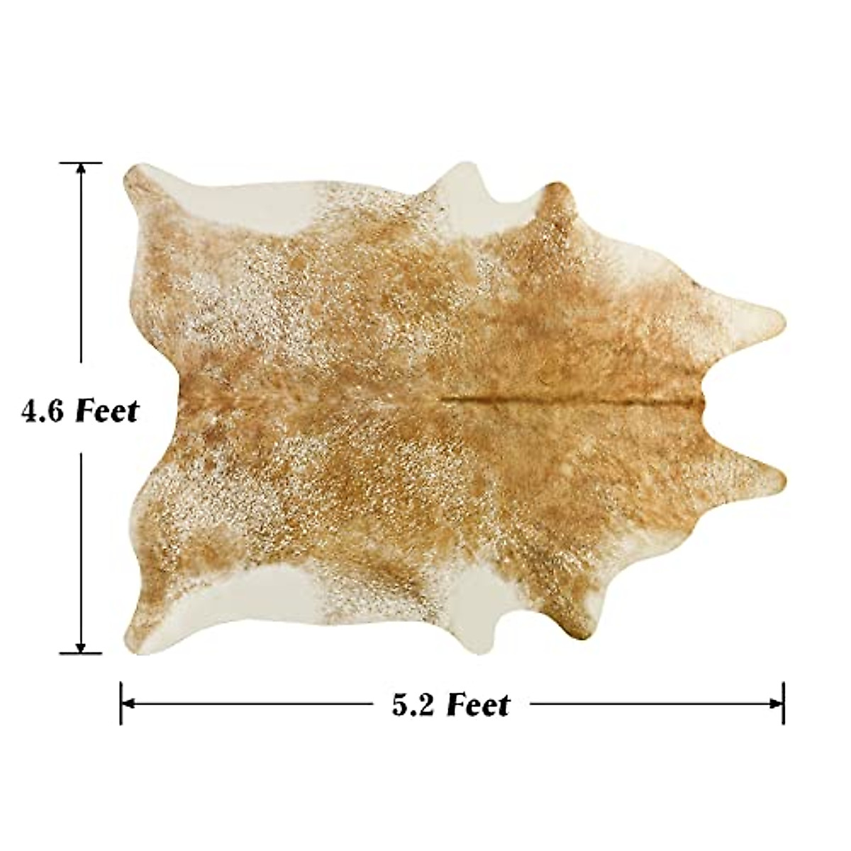 Rtizon Faux Cowhide Rug for Living Room, 4.6 x 5.2 Feet Khaki, Cow Print Skins Rug for Bedroom, Durable Premium Faux Fur Animal Cow Hide Rugs Carpet for Western Decor
