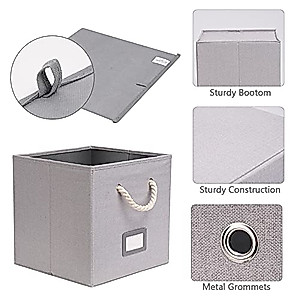 HONGKERNE Collapsible Fabric Storage Cubes 13x13x13inch,Foldable Storage Bin for Cube Organizer with Cotton Rope Handle Cube Storage Bins,Cubes Storage Bins for Closet and Shelves-Set of 4 Gray