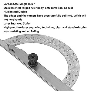 180 Degree Protractor, 80 * 120mm Carbon Stainless Steel Chrome Plating Protractor Rotary Angle Finder Measuring Ruler Tool for Woodworking