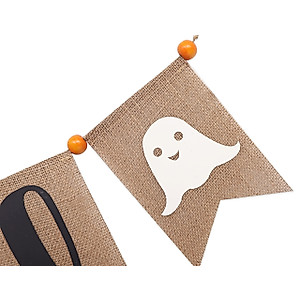 Boo Burlap Banner - Scary Halloween Decoration, Halloween Party Decorations, Here for The Boos Banner with Ghost, Fireplace Garland