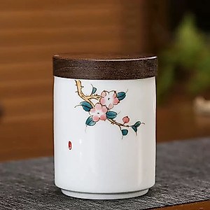 Tea Canister Vintage Mini Ceramics Tin Jar Tea Tins Food Storage Container for Loose Tea, Coffee, Candy, Spice, Mini Portable Kitchen Canisters Storage with Seal Wooden Lids Tea Caddy (Color : G)