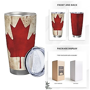 Retro Canada Flag Tumbler with Lid and Straw 20oz Stainless Steel Car Cup for Hot and Cold Drinks, Double Wall Insulated Travel Coffee Mug Reusable Drink Thermos Cup Birthday Gifts