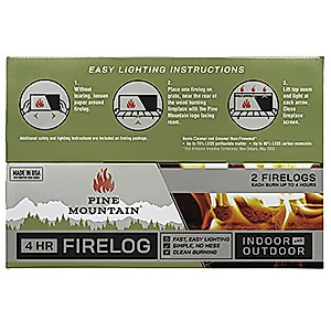 Pine Mountain Traditional 4-Hour Firelogs, Easy Starter Logs, Long Burning Firelog for Fireplace, Campfire, Fire Pit, Indoor & Outdoor Use, 2 Pack