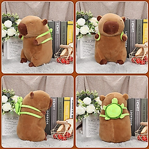 Cute Capybara Plush Toy, 12 INCH Capybara Stuffed Animals Plushies with Removable Turtle Backpack, Soft Capybara Doll Pillow for Kids Boys Girls Birthday Gifts