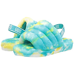UGG Girls K Fluff Yeah Slide Marble Slipper, Oasis Blue/Sulphur, 6 Big Kid